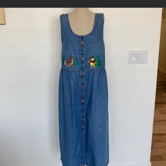 Disney | Dresses | Vintage Disney Xl Embroidered Pooh Denim Dress ...